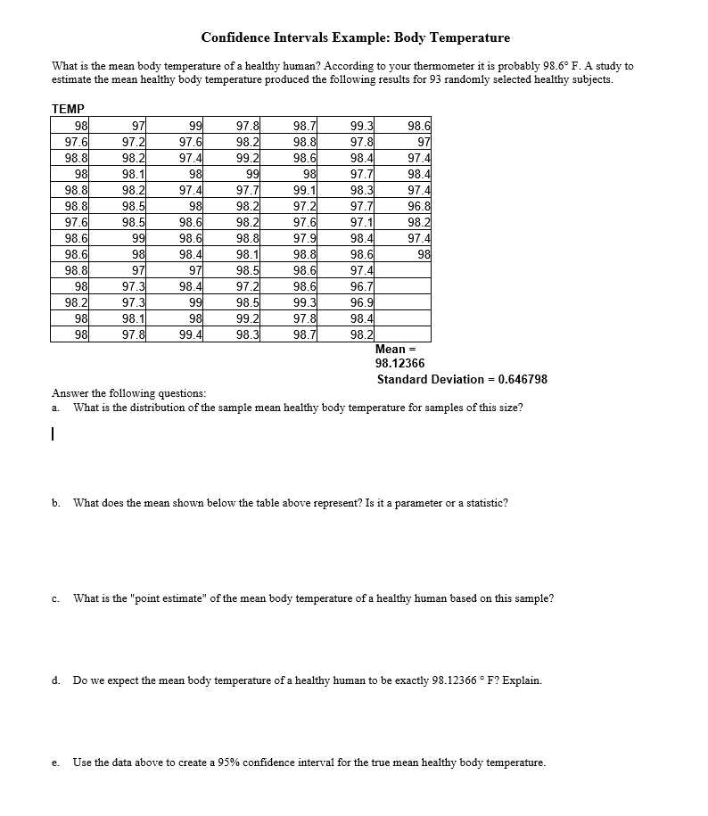 Solved Confidence Intervals Example: Body Temperature What | Chegg.com