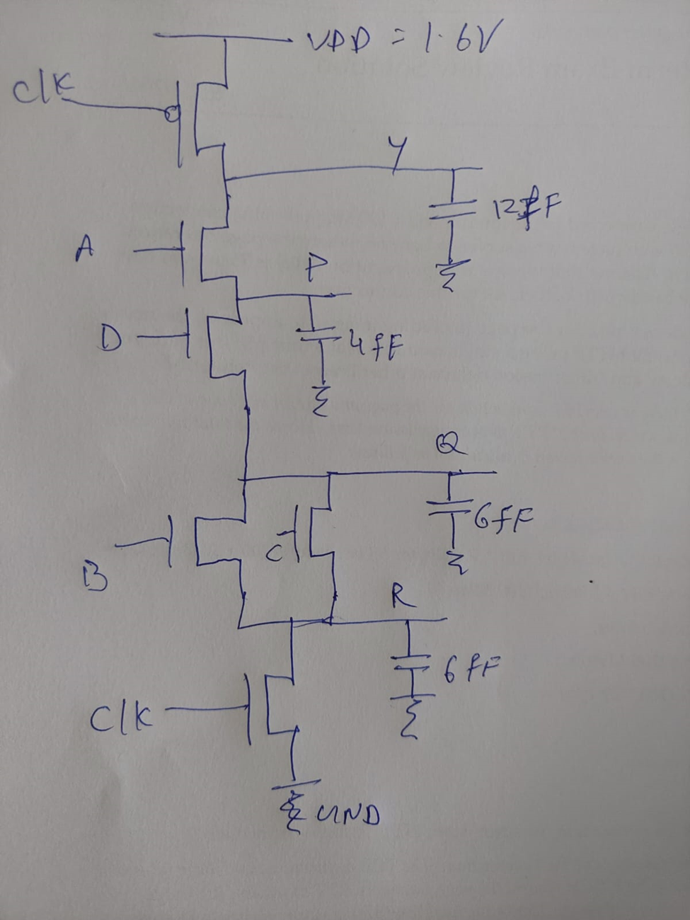 Solved The circuit implementing Y=A(B+C)D with power supply | Chegg.com