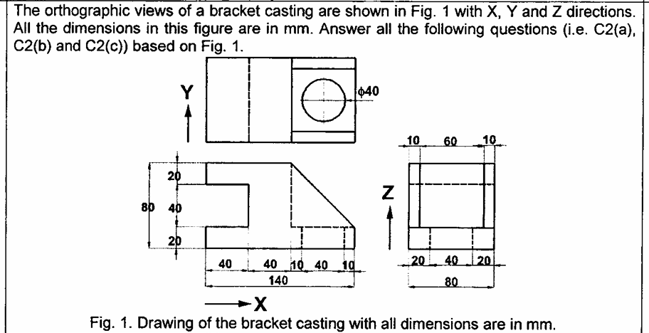 The orthographic views of a bracket casting are shown | Chegg.com