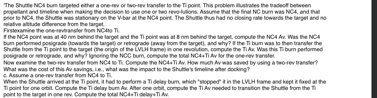 Solved 'The Shuttle NC4 burn targeted either a one-rev or | Chegg.com