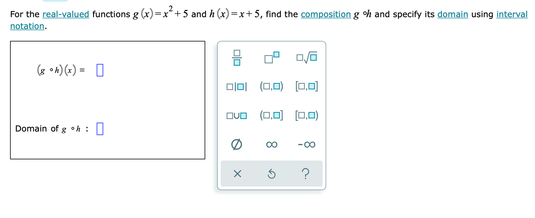 Solved For the real-valued functions =gx+x25 and | Chegg.com