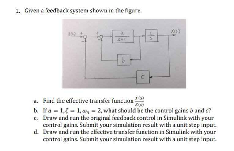 Solved 1. Given a feedback system shown in the figure. a. | Chegg.com