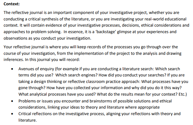 Solved Context: The reflective journal is an important | Chegg.com