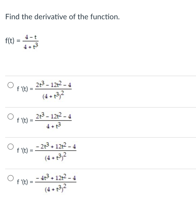 Solved Find The Derivative Of The