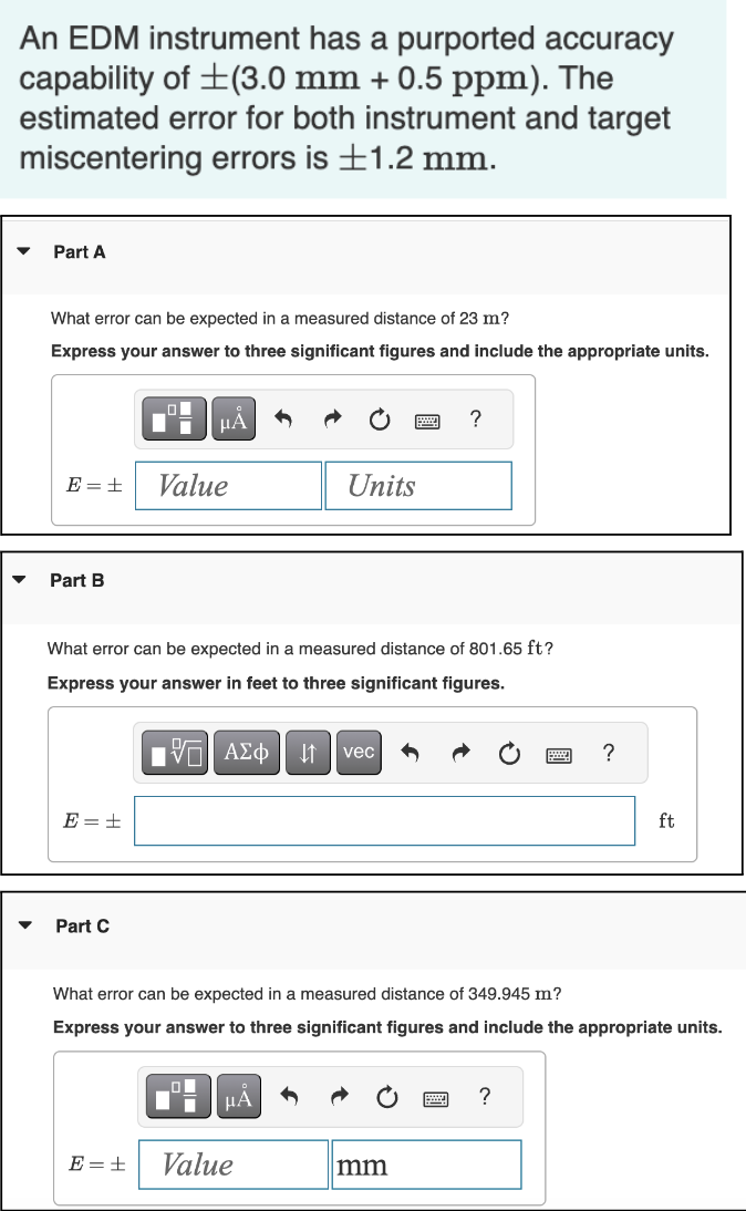 Solved An EDM instrument has a purported accuracy capability | Chegg.com