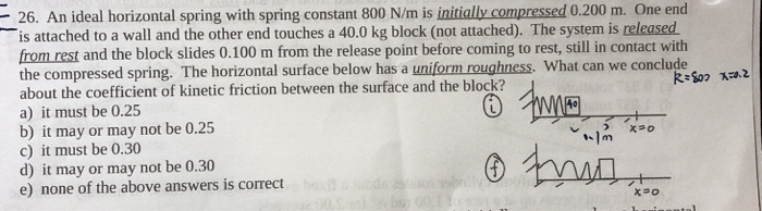 Solved 26. An ideal horizontal spring with spring constant | Chegg.com