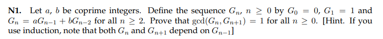 Solved N1. Let a, b be coprime integers. Define the sequence | Chegg.com