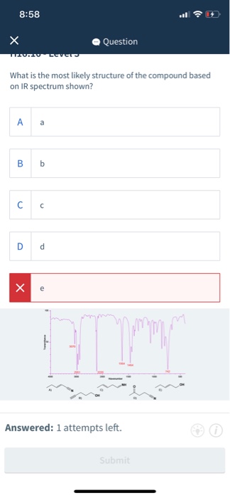 Solved 8:58 令00 Question What is the most likely structure | Chegg.com