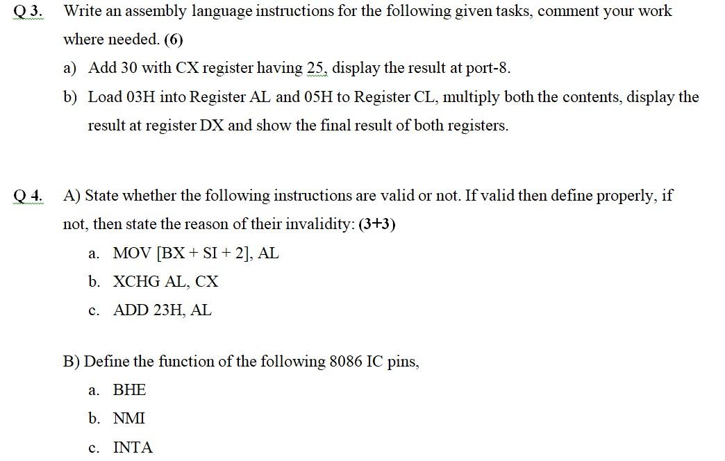 Solved Q3. Write an assembly language instructions for the | Chegg.com