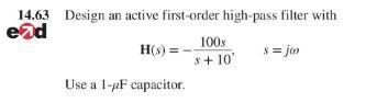Design an active first-order high-pass filter | Chegg.com