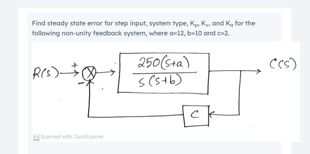 Solved Find steady state error for step input, system type, | Chegg.com