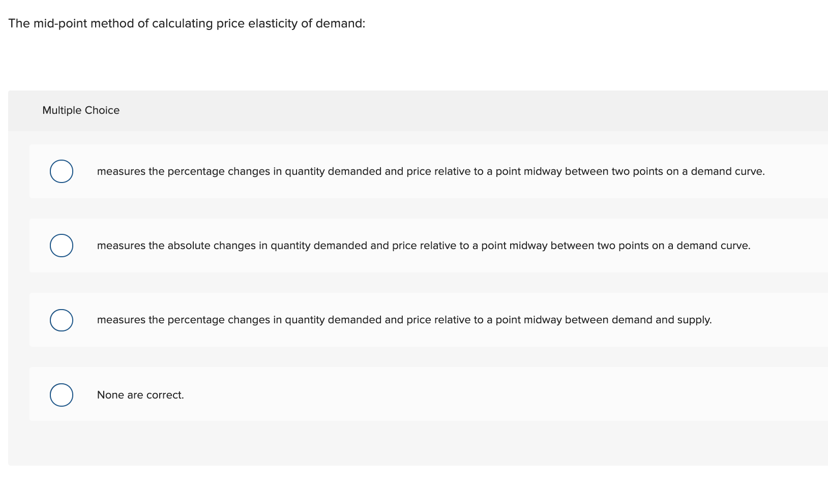 Solved The mid-point method of calculating price elasticity | Chegg.com