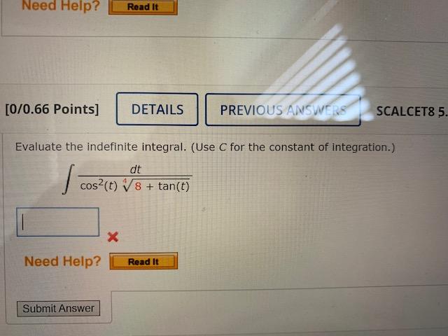 Solved Evaluate the indefinite integral. (Use C for the | Chegg.com