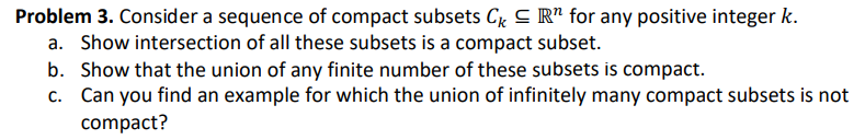 Solved Problem 3. Consider a sequence of compact subsets | Chegg.com