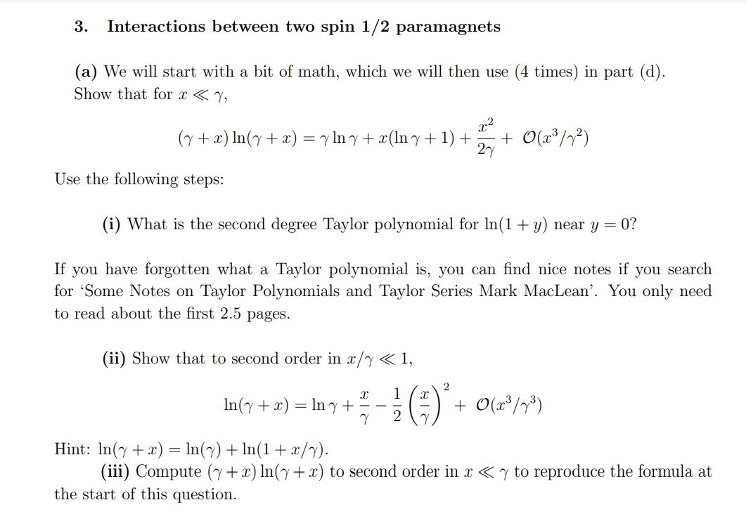 Solved 3. Interactions between two spin 1/2 paramagnets (a) | Chegg.com