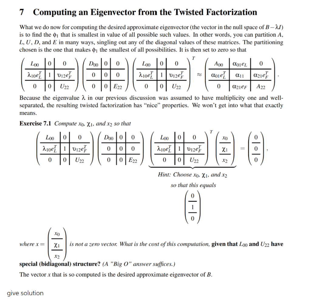 Solved 7 Computing An Eigenvector From The Twisted 
