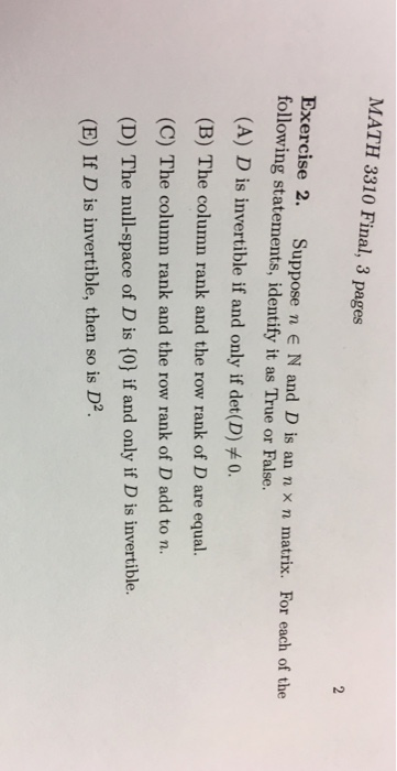 Solved MATH 3310 Final, 3 pages Exercise 2. Suppose n E N | Chegg.com