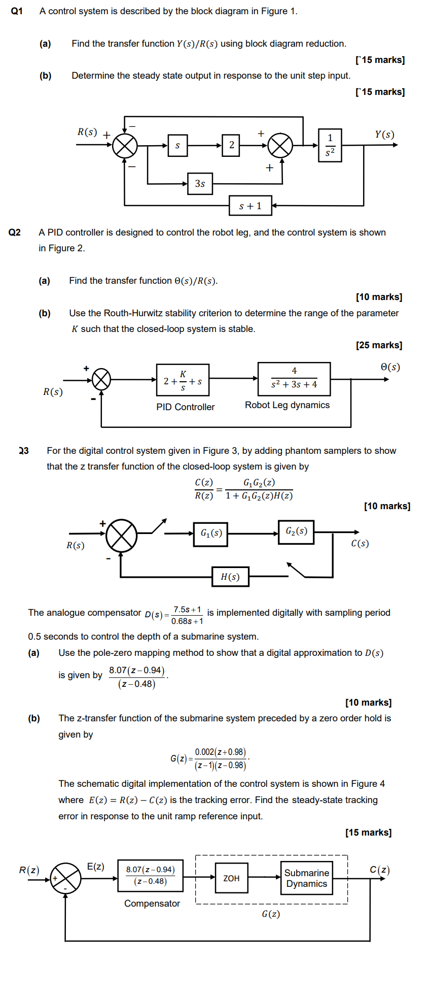 Q1 A control system is described by the block diagram | Chegg.com