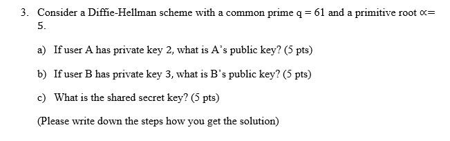 Solved 3. Consider a Diffie-Hellman scheme with a common | Chegg.com