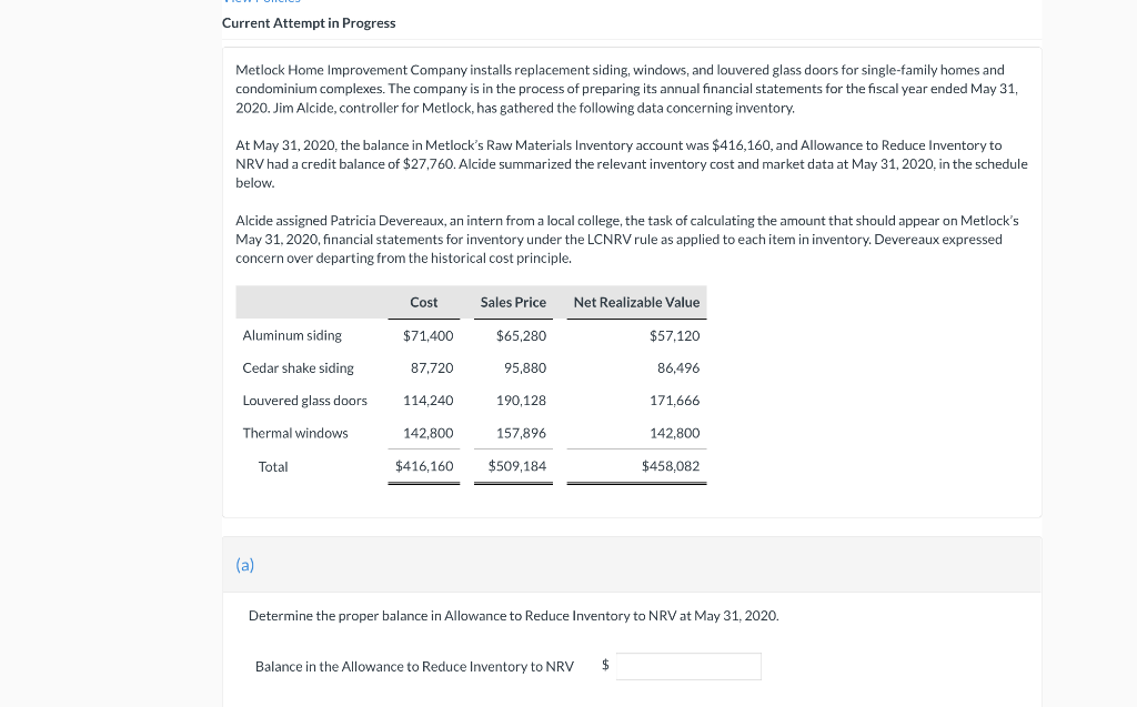 Solved Metlock Home Improvement Company installs replacement | Chegg.com