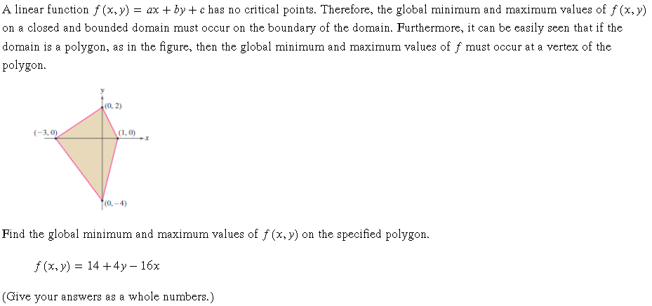 Solved = A linear function f(x,y) = ax + by + c has no | Chegg.com