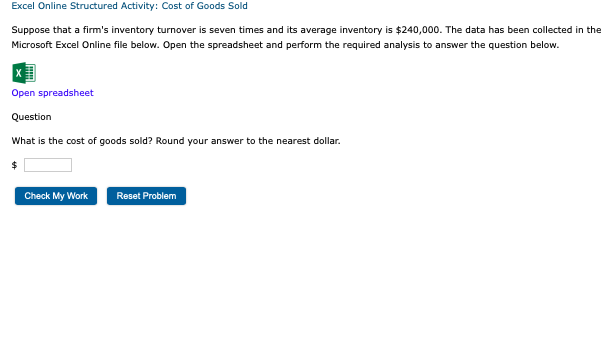 Solved Excel Online Structured Activity: Cost of Goods | Chegg.com