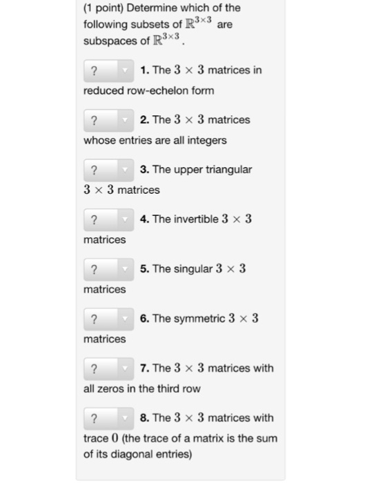 Solved Determine which of the following subsets of R^3 times | Chegg.com