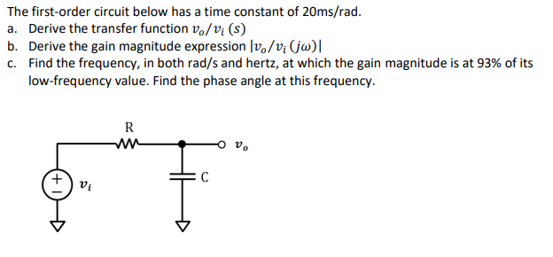 Solved The first-order circuit below has a time constant of | Chegg.com