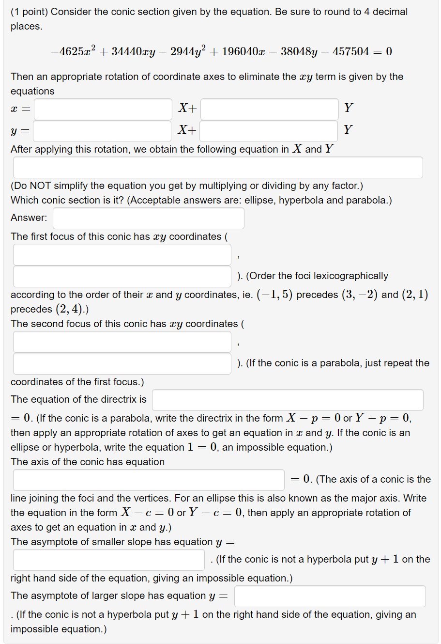 (1 point) Consider the conic section given by the | Chegg.com
