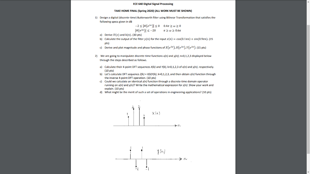 ECE 640 Digital Signal Processing TAKE HOME FINAL | Chegg.com