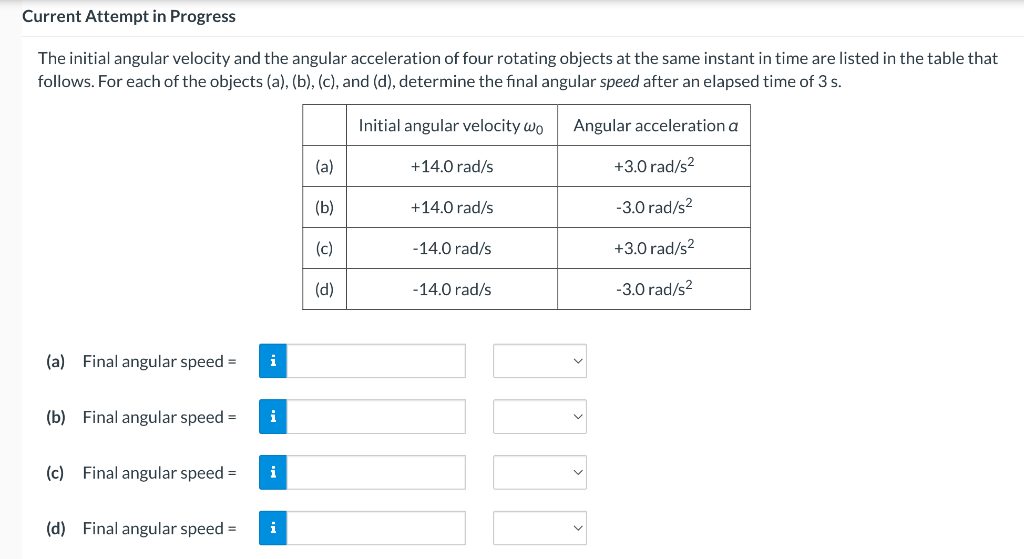 Solved The initial angular velocity and the angular | Chegg.com