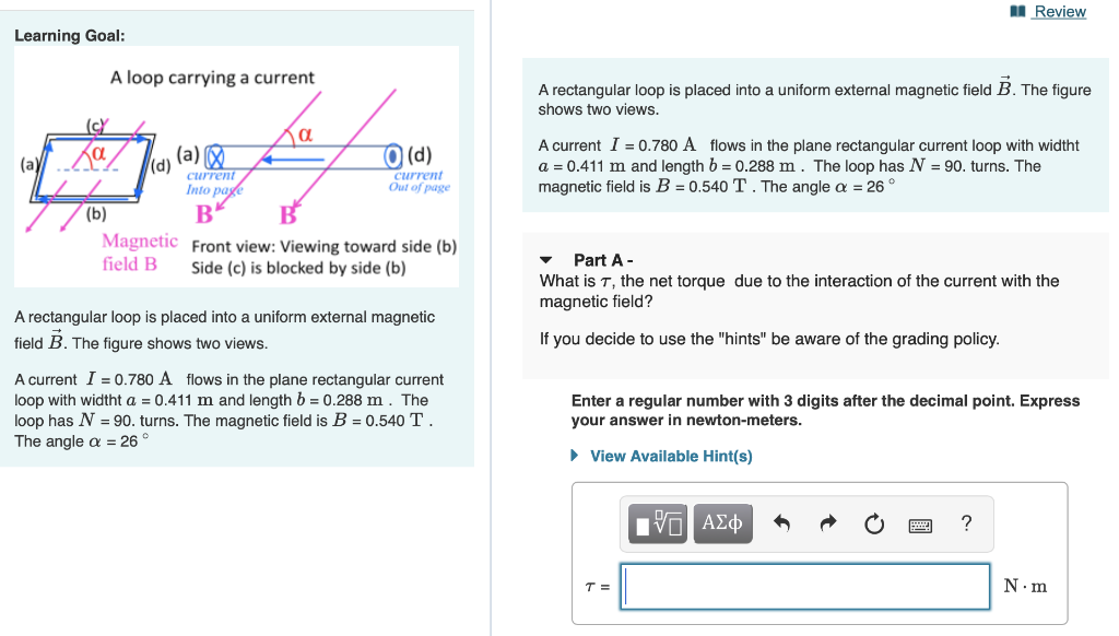 Solved Review Learning Goal: A loop carrying a current A | Chegg.com