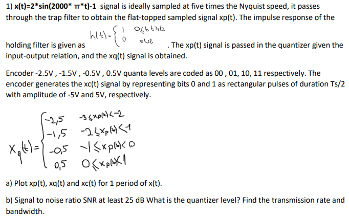 Solved 1) x(t)=2∗sin(2000∗π∗t)−1 signal is ideally sampled | Chegg.com