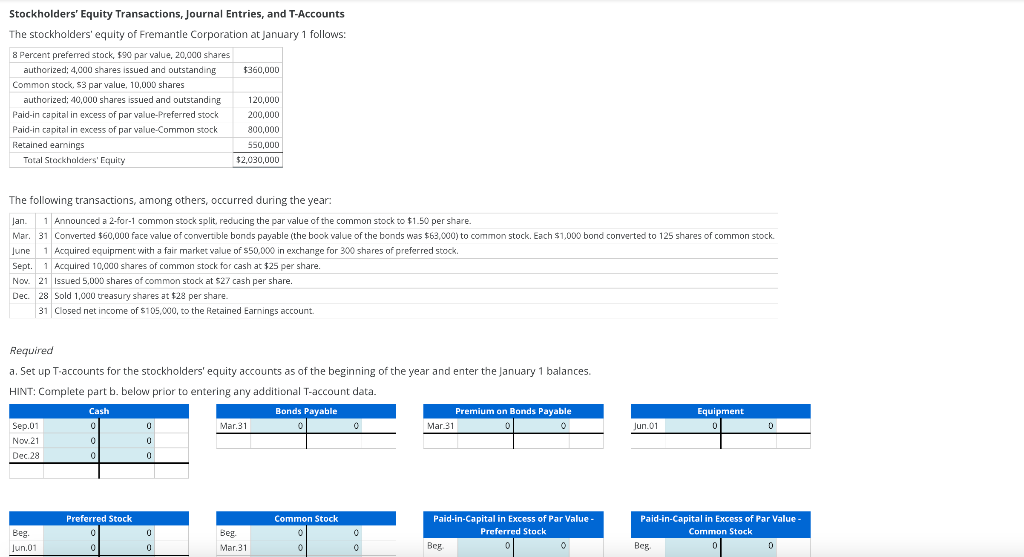 Solved Stockholders' Equity Transactions, Journal Entries, | Chegg.com