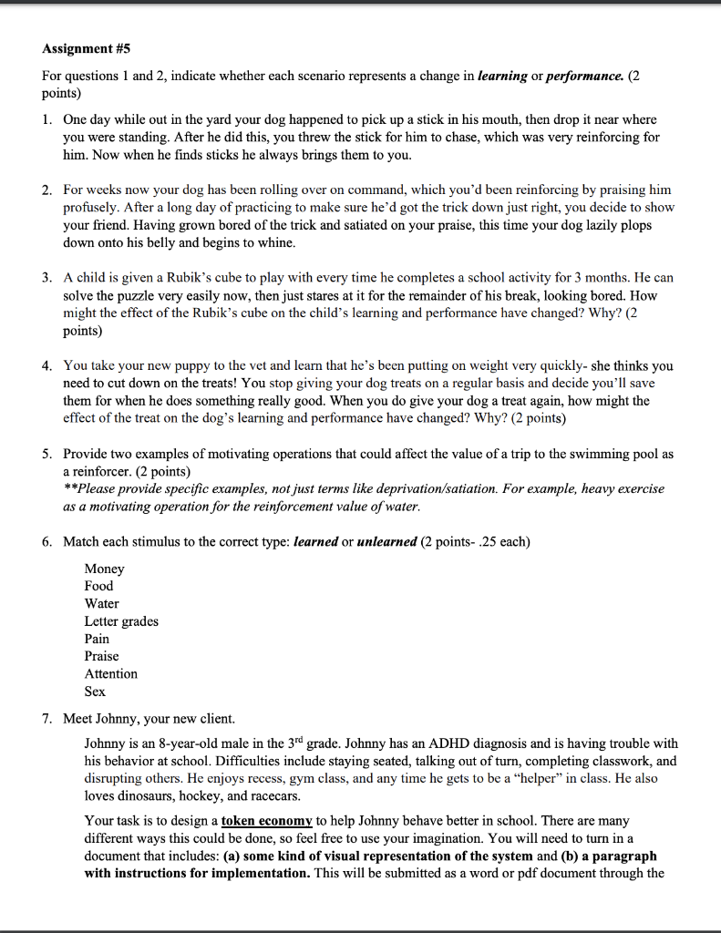 Solved Assignment #5 For questions 1 and 2, indicate whether | Chegg.com