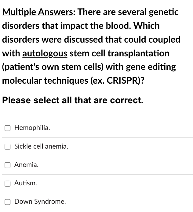 Solved Multiple Answers: There are several genetic disorders | Chegg.com