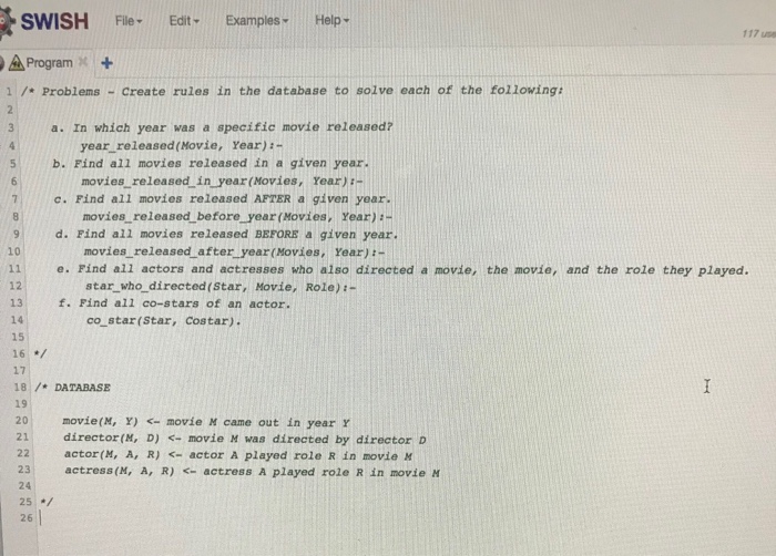 Solved SWISH File Edit Examples Help 117 use Program + | Chegg.com