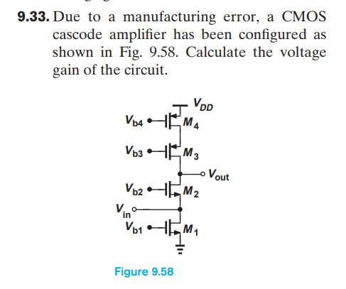 Solved 9.33. Due to a manufacturing error, a CMOS cascode | Chegg.com