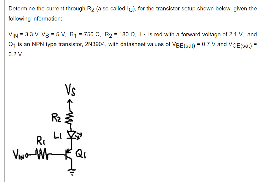 Solved Determine the current through R2 (also called IC ), | Chegg.com