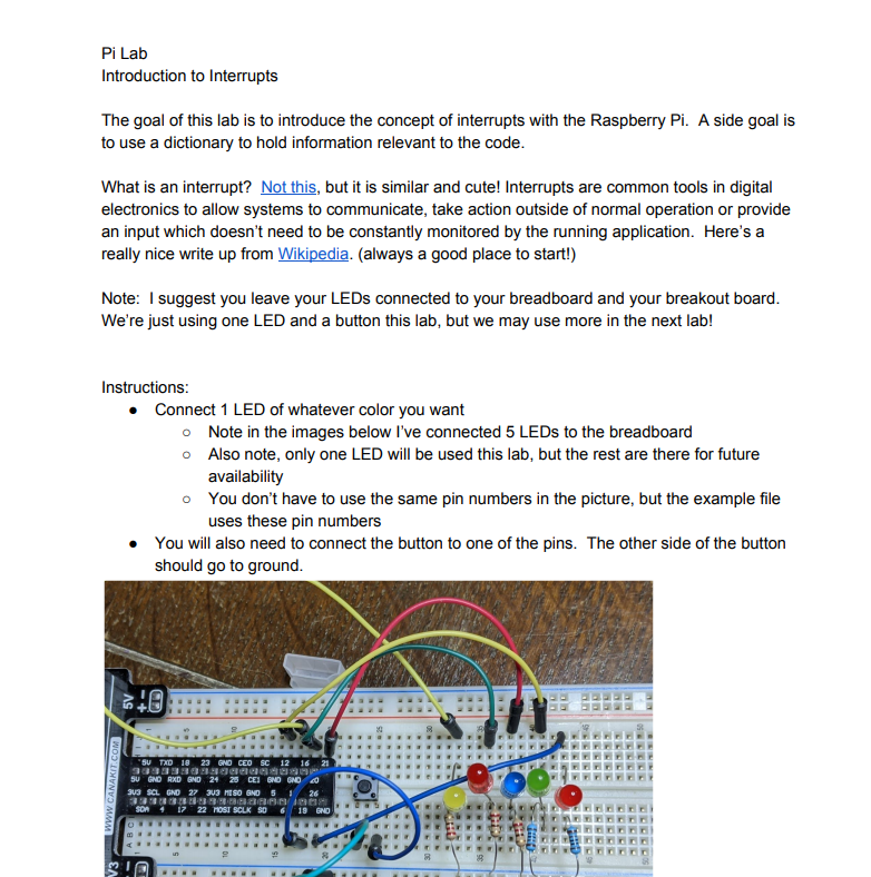 Pi Lab Introduction to Interrupts The goal of this | Chegg.com