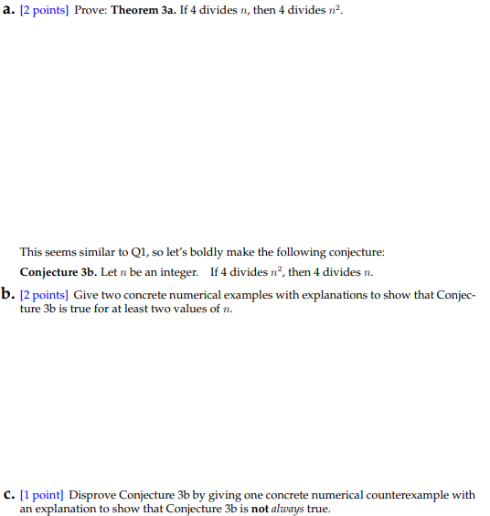 Solved a. 12 points] Prove: Theorem 3a. If 4 divides n, then | Chegg.com