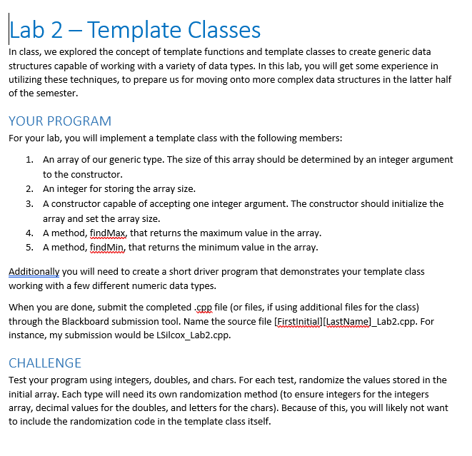 Solved Lab 2 – Template Classes in class, we explored the | Chegg.com
