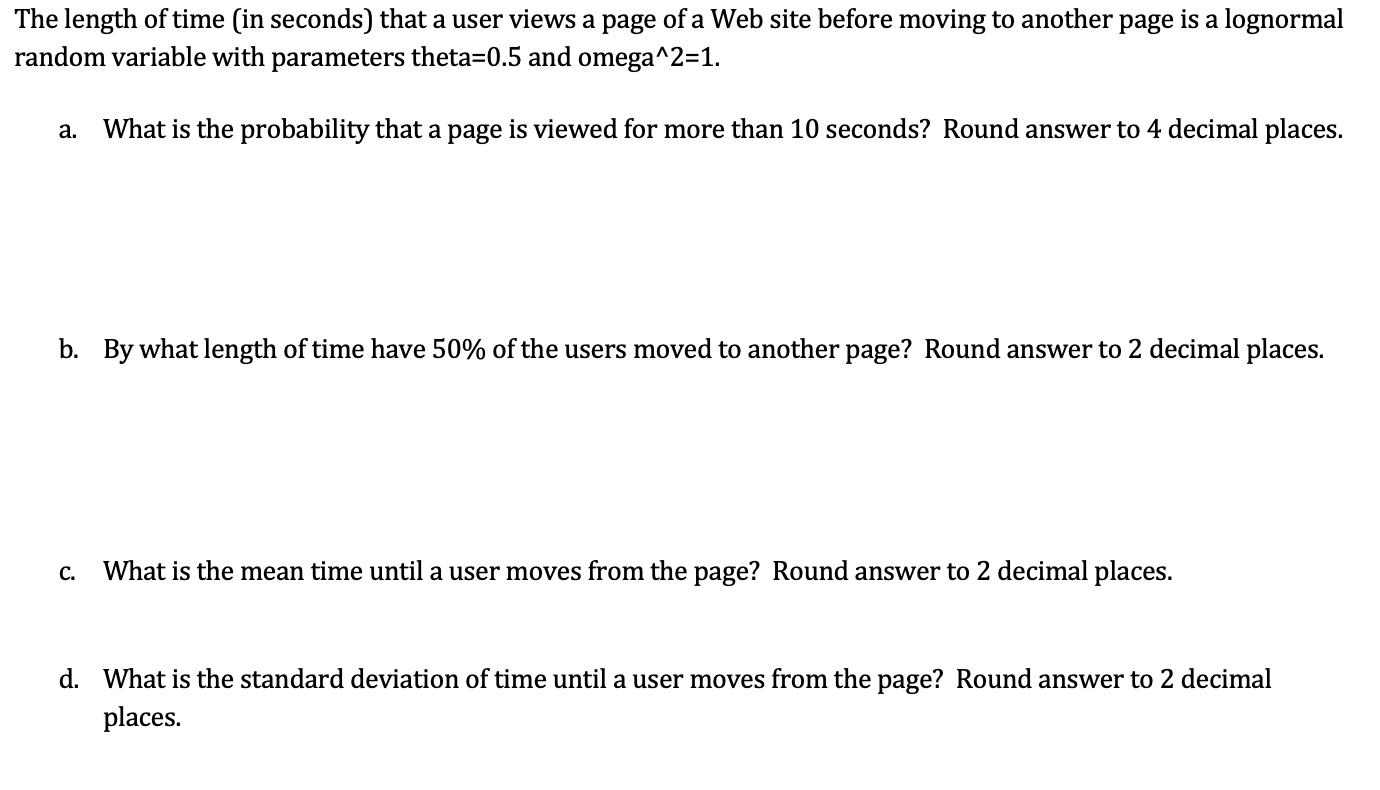 Solved The length of time (in seconds) that a user views a | Chegg.com