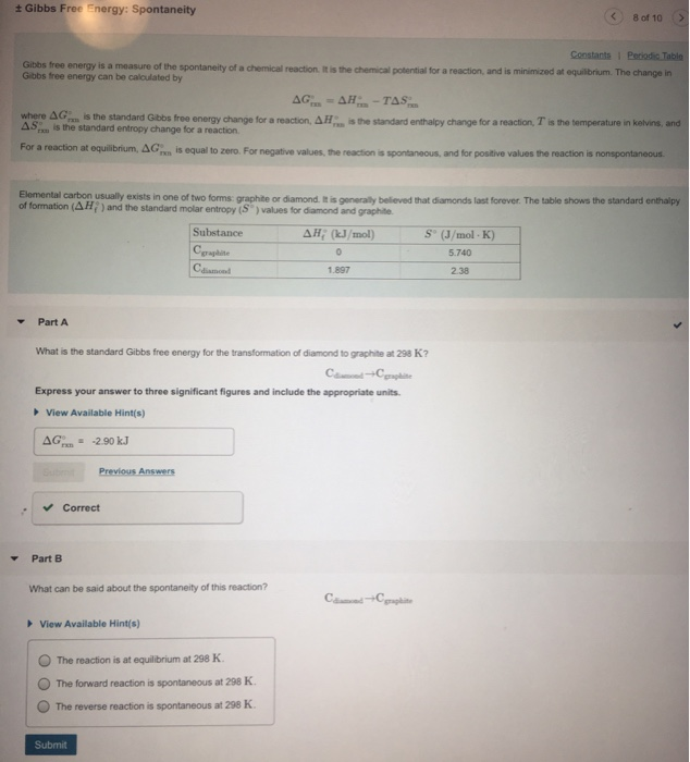 Solved t Gibbs Free Energy: Spontaneity 8 of 10 Constante | Chegg.com