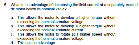Solved 1. What effect does decreasing the field current | Chegg.com