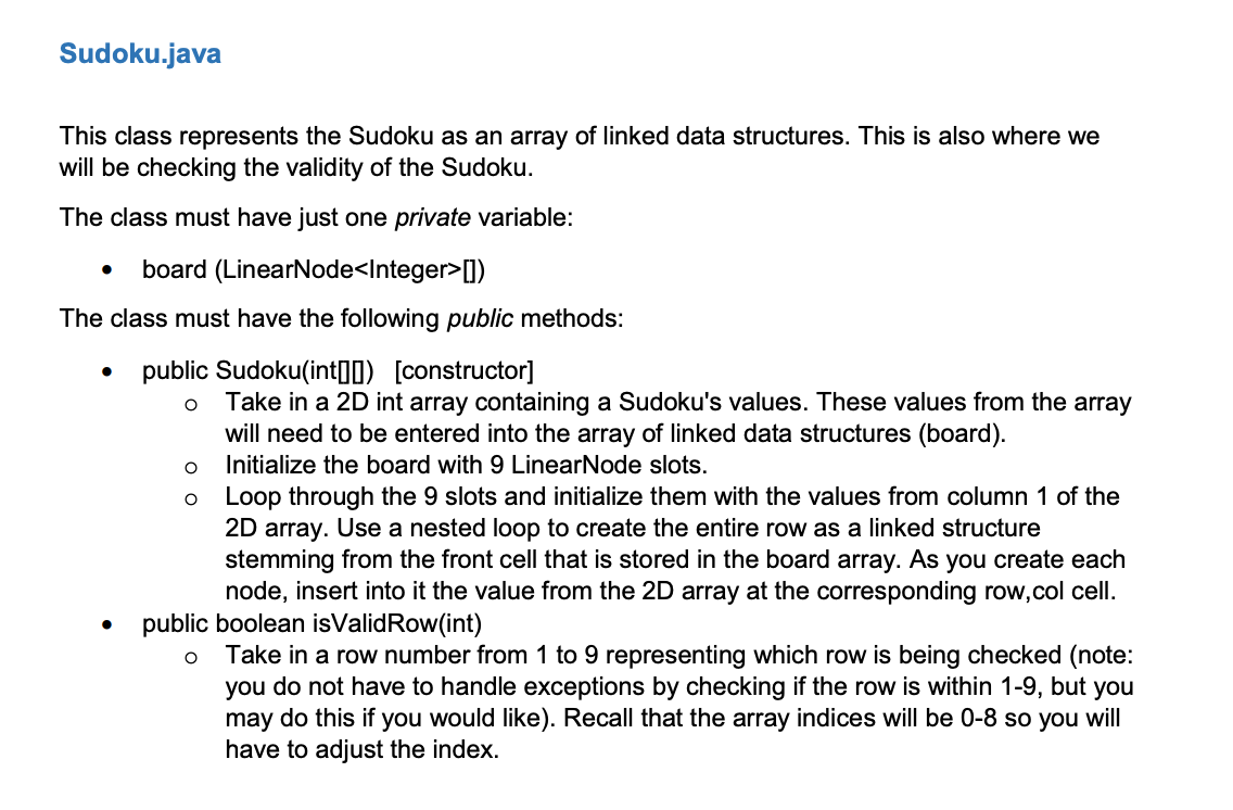 Solved Sudoku.java . o This class represents the Sudoku as | Chegg.com