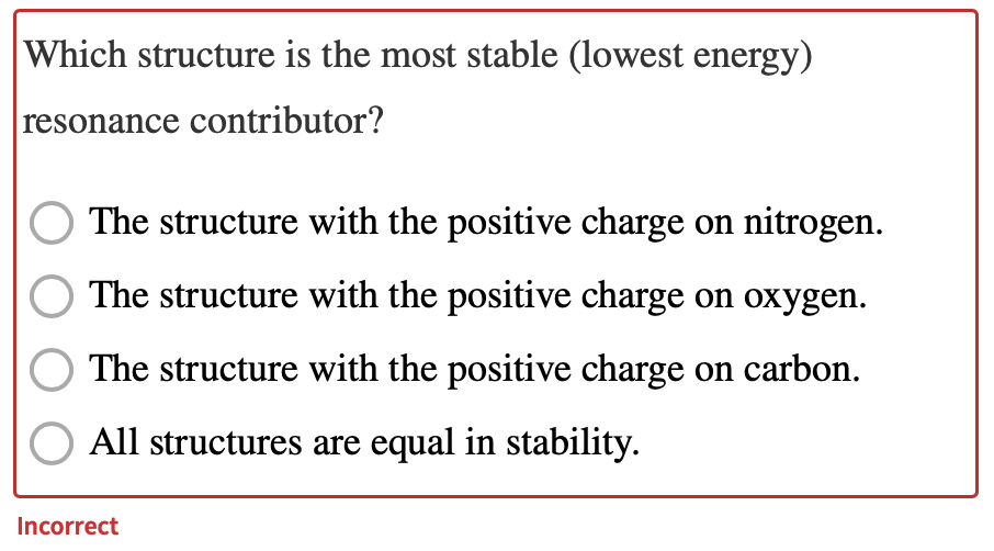 Solved For the cation shown, four resonance structures are | Chegg.com