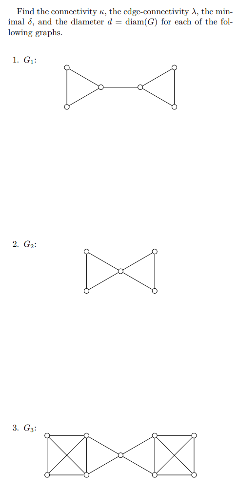 Solved Find the connectivity κ, the edge-connectivity λ, the | Chegg.com