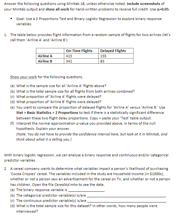 Solved Answer the following questions using Minitab 18, | Chegg.com