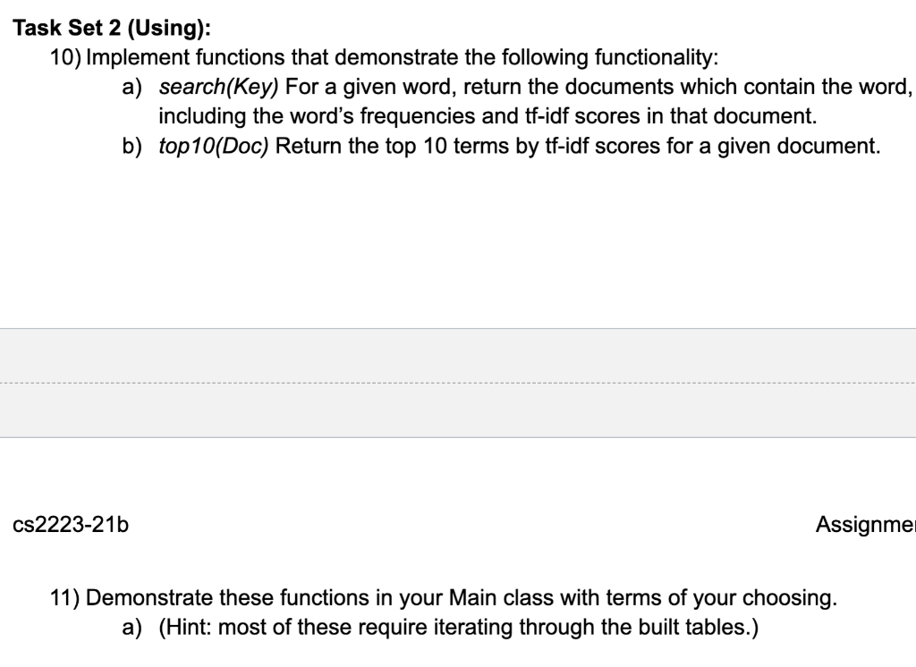 Task Set 2 Using 10 Implement Functions That